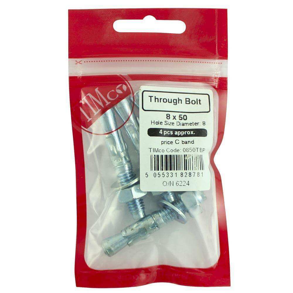 Timco Through Bolt - BZP - 8 x 50 - 4 Pieces