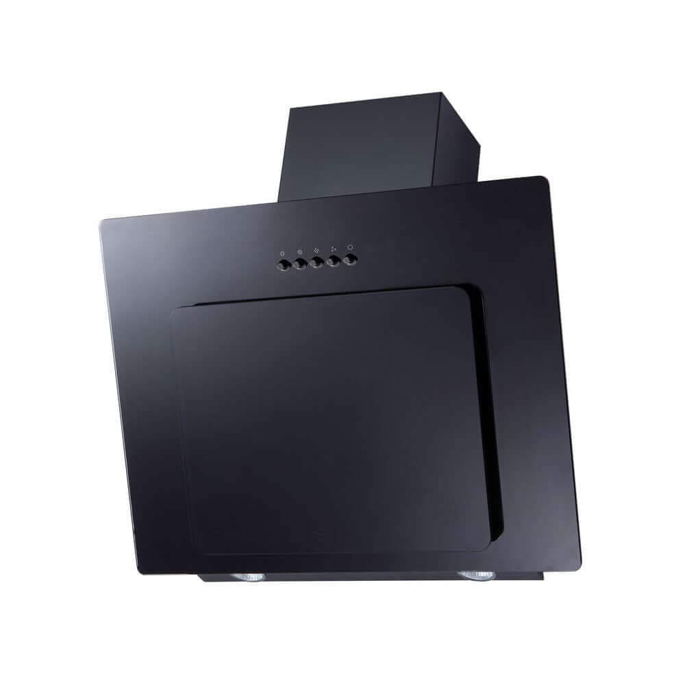 Prima+ 60cm Angled Glass Kitchen Cooker Hood - Black Glass