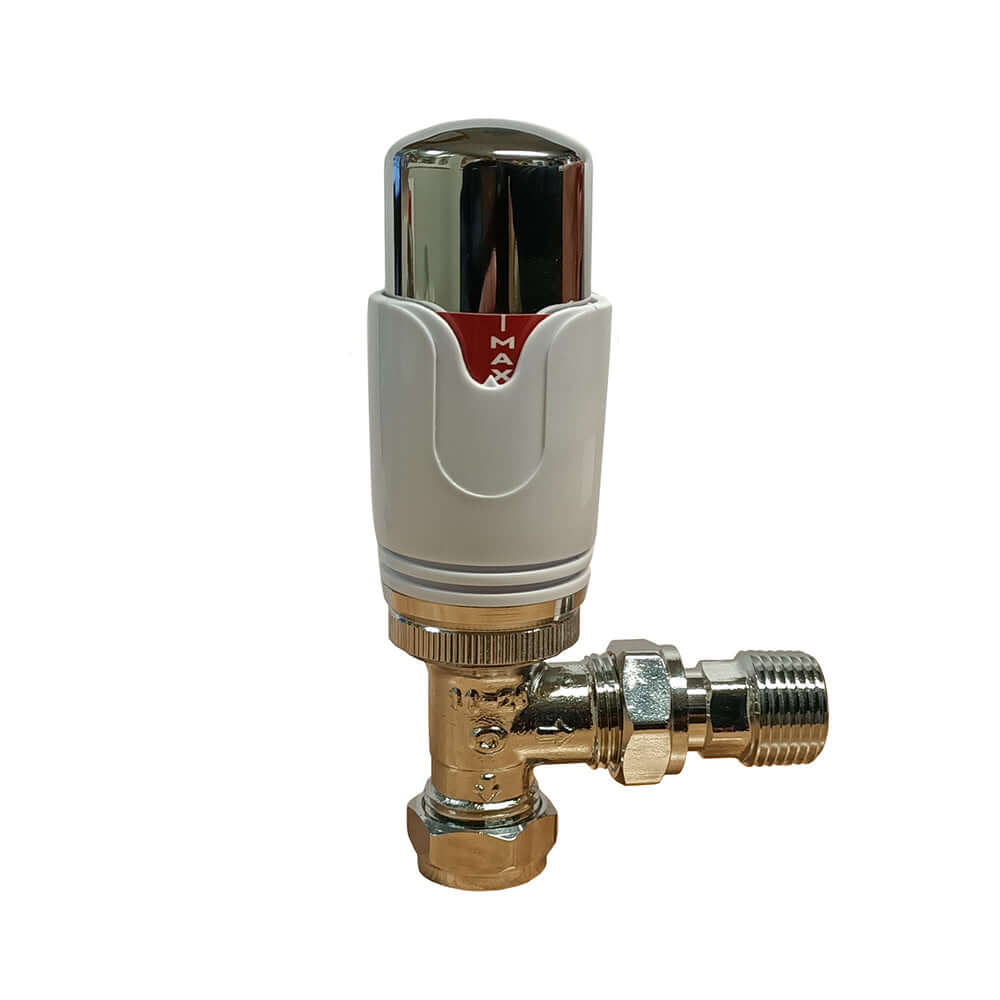 Angled TRV X, White/Chrome (Fits Drayton TRV4) (M30 x 1.5mm)